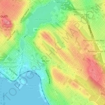 Maynard Lakeの地形図、標高、地勢