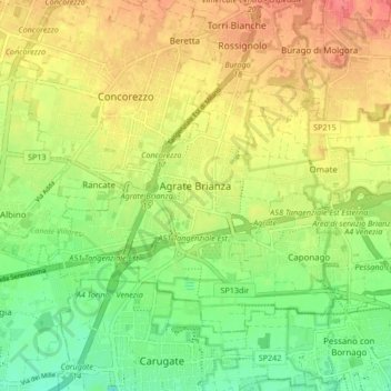 Agrate Brianzaの地形図、標高、地勢