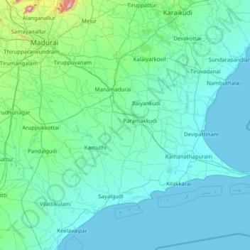 Ramanathapuramの地形図、標高、地勢