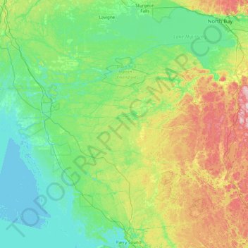 Unorganized Centre Parry Soundの地形図、標高、地勢