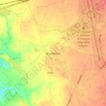 Monteiasiの地形図、標高、地勢