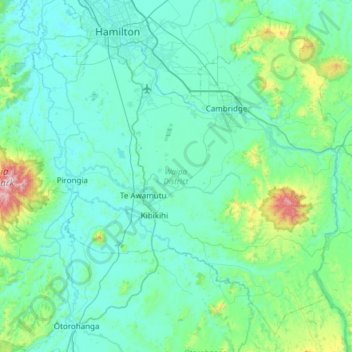Waipa Districtの地形図、標高、地勢