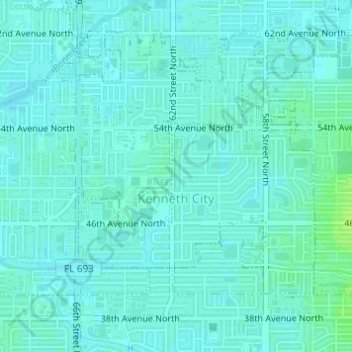 Kenneth Cityの地形図、標高、地勢