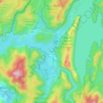 Tullahの地形図、標高、地勢