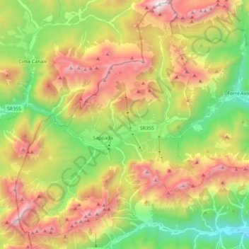 Sappadaの地形図、標高、地勢
