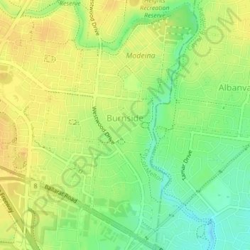Burnsideの地形図、標高、地勢