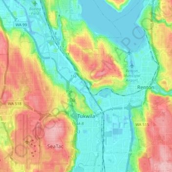Tukwilaの地形図、標高、地勢