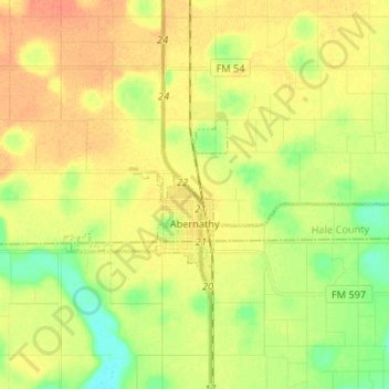 Abernathyの地形図、標高、地勢