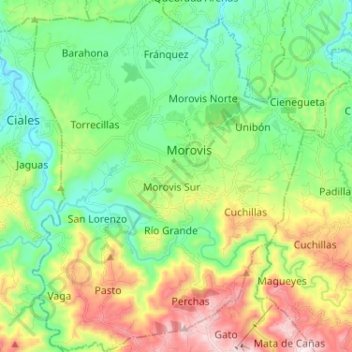 Morovisの地形図、標高、地勢