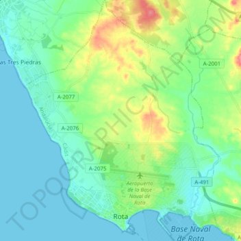 Rotaの地形図、標高、地勢