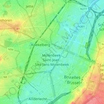 Molenbeek-Saint-Jean - Sint-Jans-Molenbeekの地形図、標高、地勢