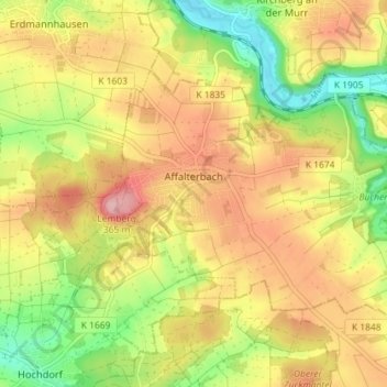 Affalterbachの地形図、標高、地勢