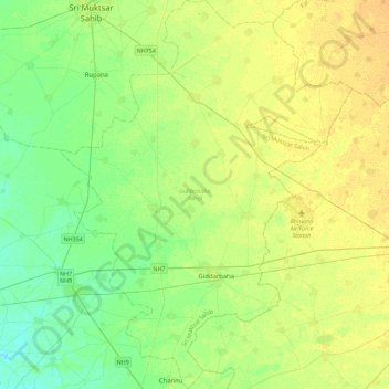 Gidderbaha Tahsilの地形図、標高、地勢