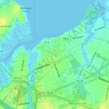 Keyportの地形図、標高、地勢