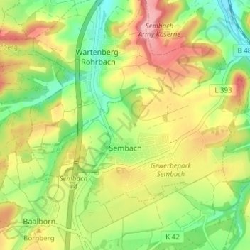 Sembachの地形図、標高、地勢