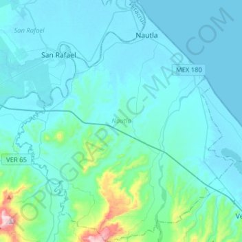 Nautlaの地形図、標高、地勢