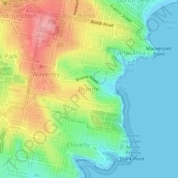 Bronteの地形図、標高、地勢