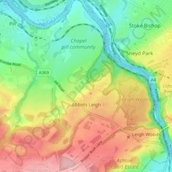 Abbots Leighの地形図、標高、地勢