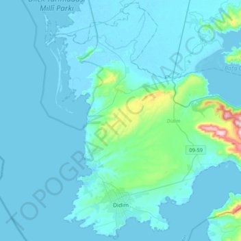 Didimの地形図、標高、地勢