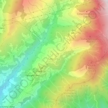 Seborgaの地形図、標高、地勢