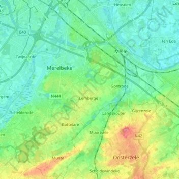 Merelbeke-Melleの地形図、標高、地勢