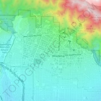 Altadenaの地形図、標高、地勢