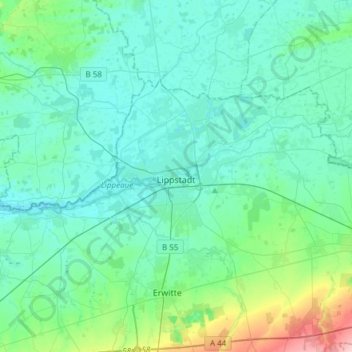 Lippstadtの地形図、標高、地勢