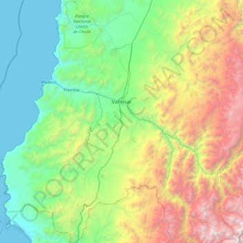 Vallenarの地形図、標高、地勢