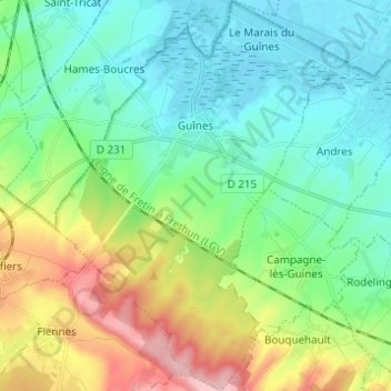 Guînesの地形図、標高、地勢