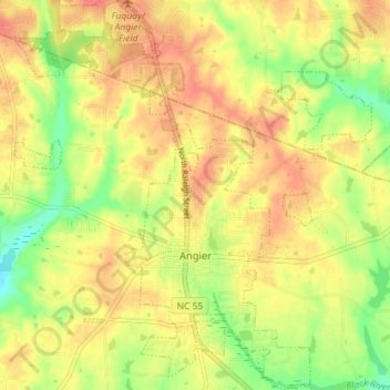 Angierの地形図、標高、地勢