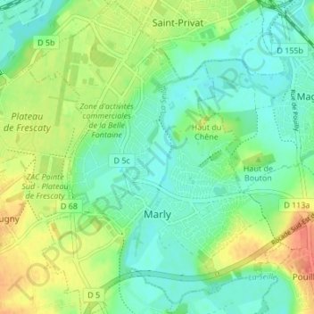 Marlyの地形図、標高、地勢