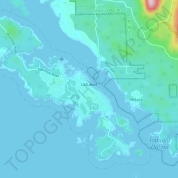 Uclueletの地形図、標高、地勢