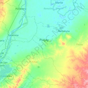 Pivijayの地形図、標高、地勢