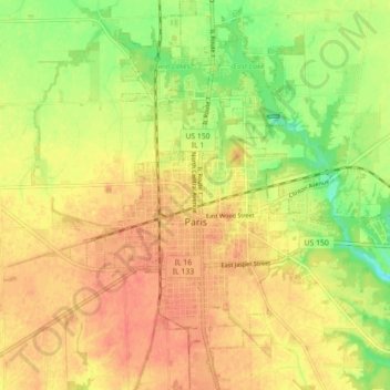 Parisの地形図、標高、地勢