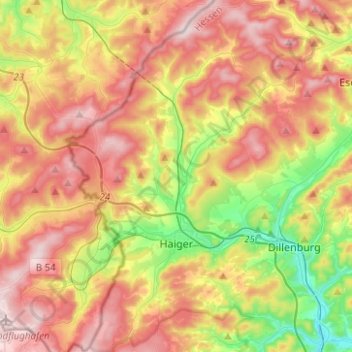 Haigerの地形図、標高、地勢