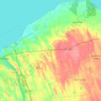 Town of Scribaの地形図、標高、地勢