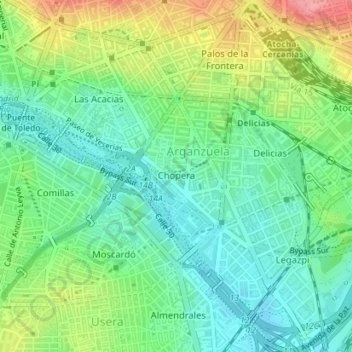 Choperaの地形図、標高、地勢