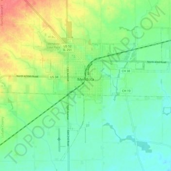 Mendotaの地形図、標高、地勢