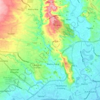 Matina Riverの地形図、標高、地勢