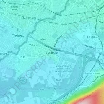 Gaillardの地形図、標高、地勢