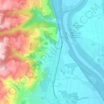 Cornasの地形図、標高、地勢