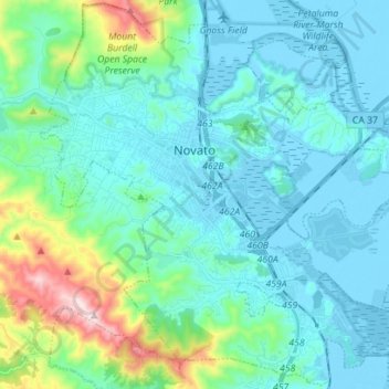 Novatoの地形図、標高、地勢