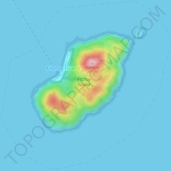 Fitzroy Islandの地形図、標高、地勢