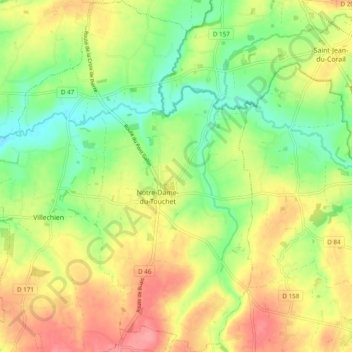Notre-Dame-du-Touchetの地形図、標高、地勢