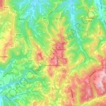 Monforte d'Albaの地形図、標高、地勢
