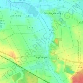 Süpplingenの地形図、標高、地勢