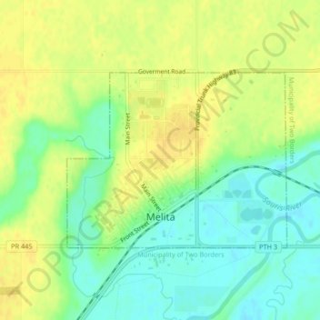 Melitaの地形図、標高、地勢
