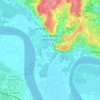 Saint-Michel-de-Fronsacの地形図、標高、地勢