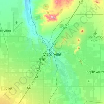 Victorvilleの地形図、標高、地勢