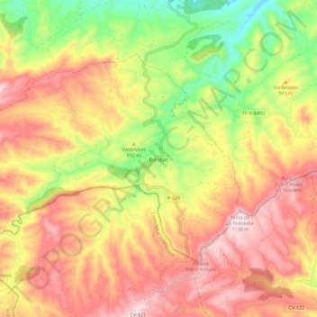 Bordónの地形図、標高、地勢